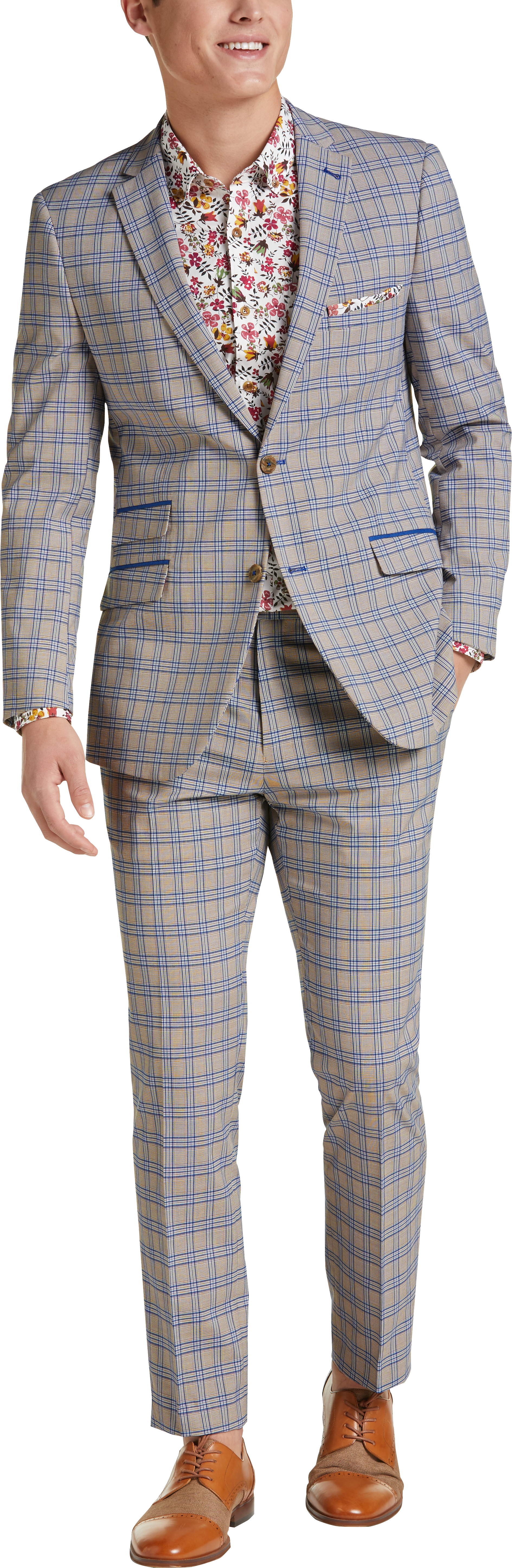 Paisley And Gray Slim Fit Suit Separates Jacket Blue And Tan Plaid Men